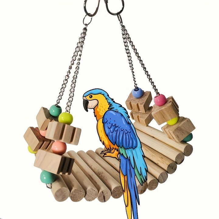 UK bird toys Natural Wood Bird Swing & Chew Toy with Colorful Beads ...