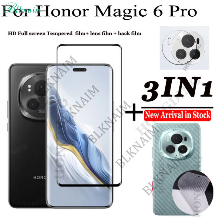 BLKNAIM (3IN1) For honor magic 6pro Full screen tempered film tempered glass film + carbon fiber ...
