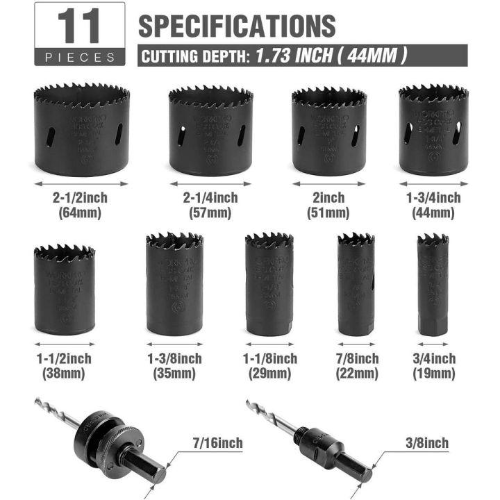 11 Pcs Carbon Steel Hole Saw Cutter Set with Carrying Case-Circular ...