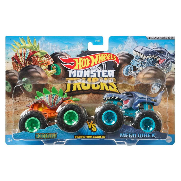 Hot Wheels Monster Trucks Demolition Doubles MOTOSAURUS vs. MEGA WREX 1:64 Scale diecast Vehicle ...