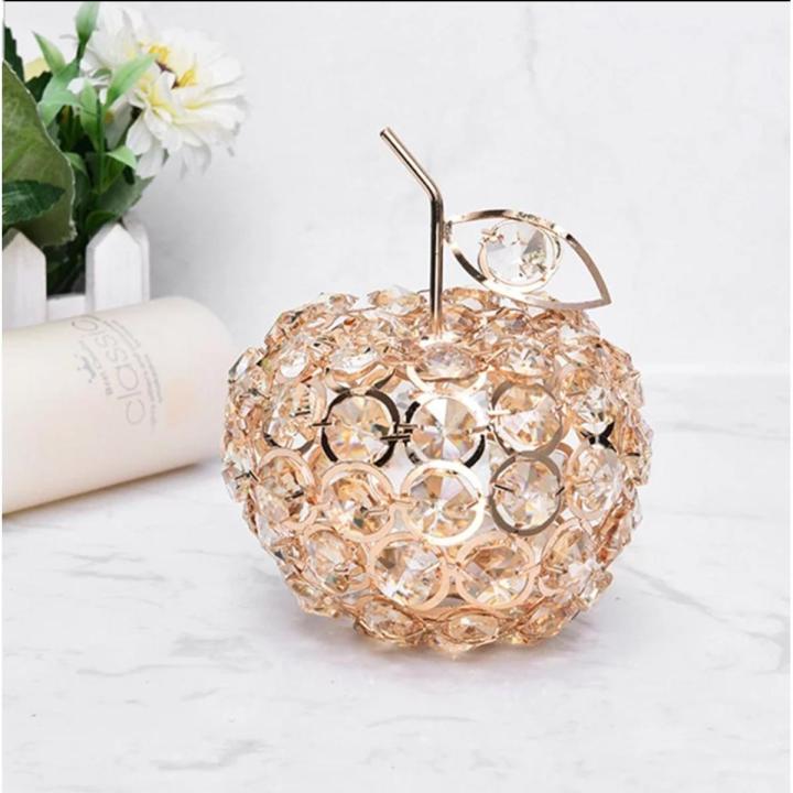 Apple Shape Crystal Model Luxury Metal Crystal Gold Decorating For Home ...