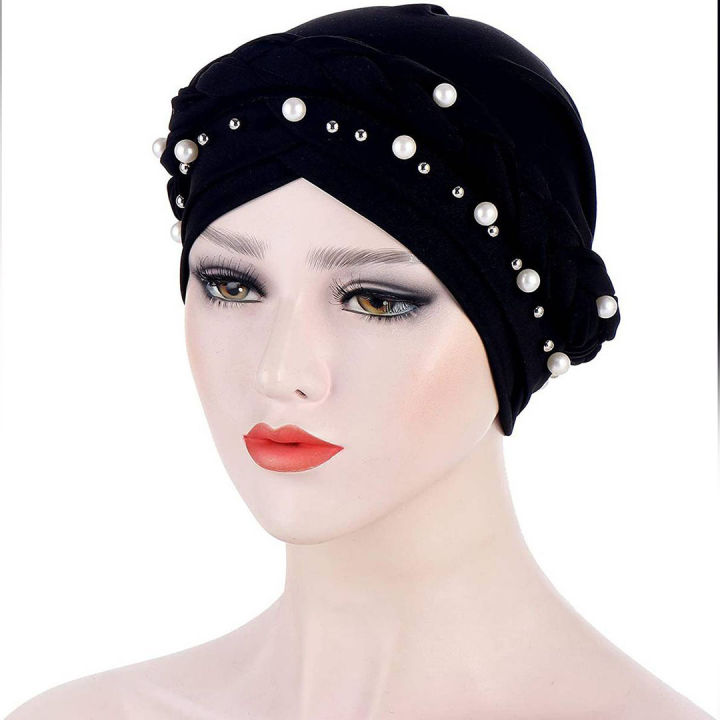Asrari Bead Turban Hijab Cap Braid Stylish Caps Chic Design for Modern ...