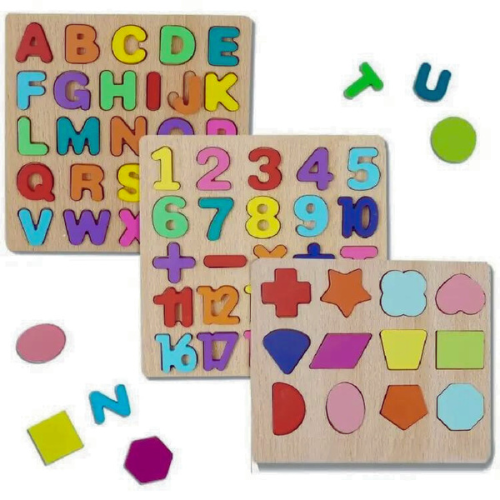 Wooden ABC, counting and shapes board for kids - 3d learning wooden ...