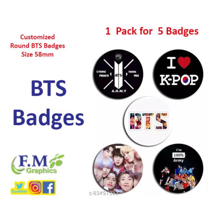 Customized BTS Badges In One Pack of 5 BTS Badges | Daraz.pk