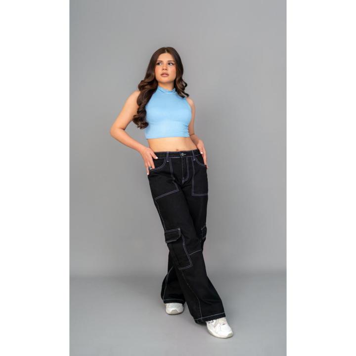 Genie Cora Contrast Denim Cargo Jeans/Pants for women & girls | Daraz.pk