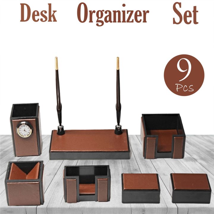 9 Pieces Wooden Desk Organizer Set, Office Accessories, Desk Organizer ...