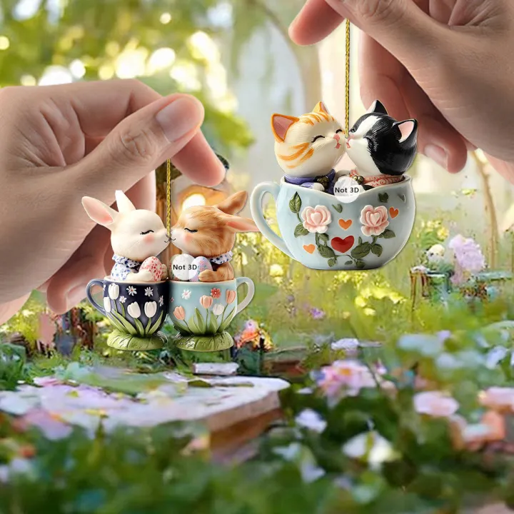 Gift Cup Pendant Cute Home 2d Teacup Pendant Sweet Rabbit Pendant for ...