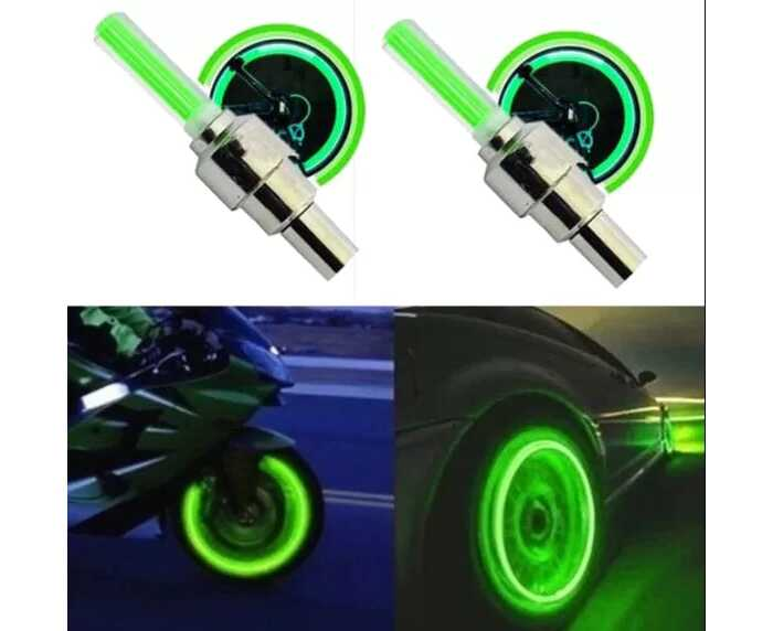 Tyre Led Light Valve Cap Flashing With Motion Sensor Green 2 Pcs LED ...