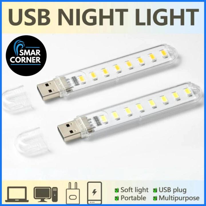 Portable Mini 8-LED USB 5V Night Lamp | White & Warm | Ambient light | Universal for Laptops ...