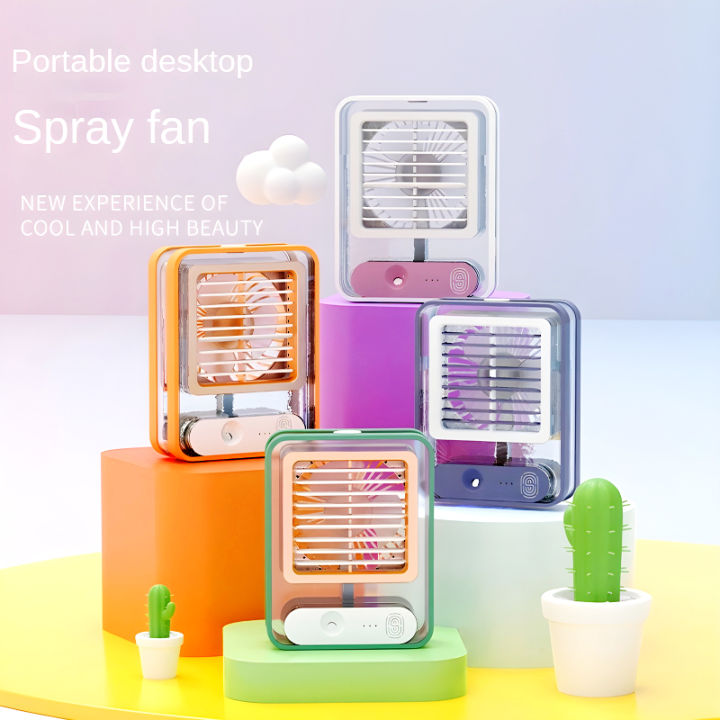 Rechargeable Transparent Fan with 3-Speed Wind, Night Light, Nano Spray ...