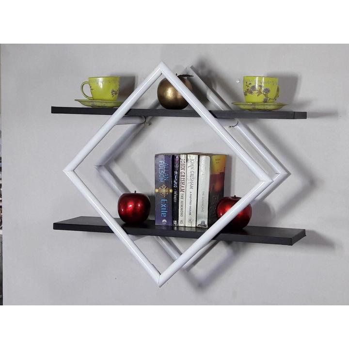 PVC DIAMOND WALL HANGING SHELF WHITE WITH BLACK | Daraz.pk