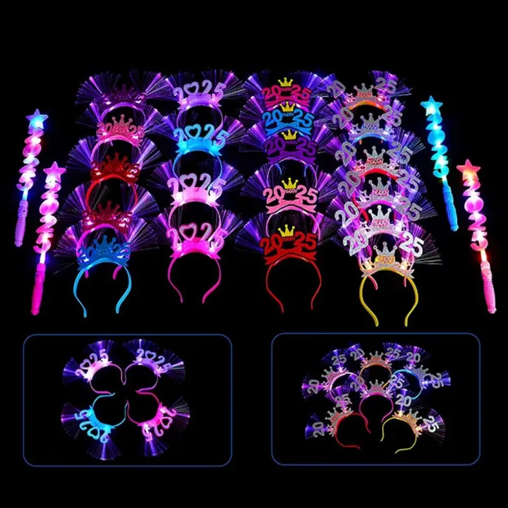 Colorful Cheer Props Glow Hair Bands LED 2025 Happy New Year Glow ...