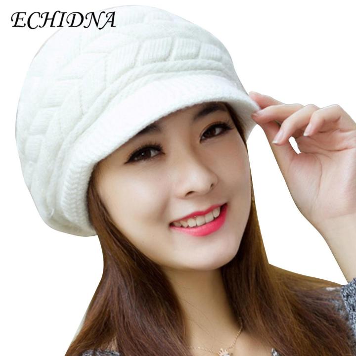 ECHIDNA Visor Beret Cap Slouchy Cold Winter Adults Knitted Hat with ...