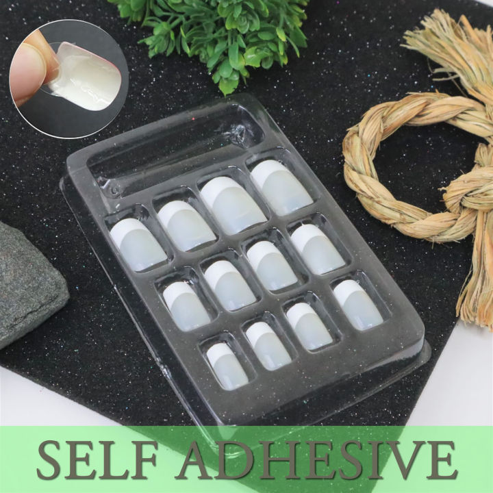 12 pcs French push on nails glued nails Press on Nails oval nails ...