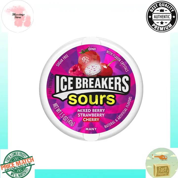 ICE BREAKERS Sours Mixed Berry, Strawberry and Cherry Flavored, Sugar ...
