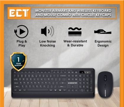 MONSTER Keyboard Mouse Combo 2.4G Wireless Key Mini Keyboard and Mouse ...