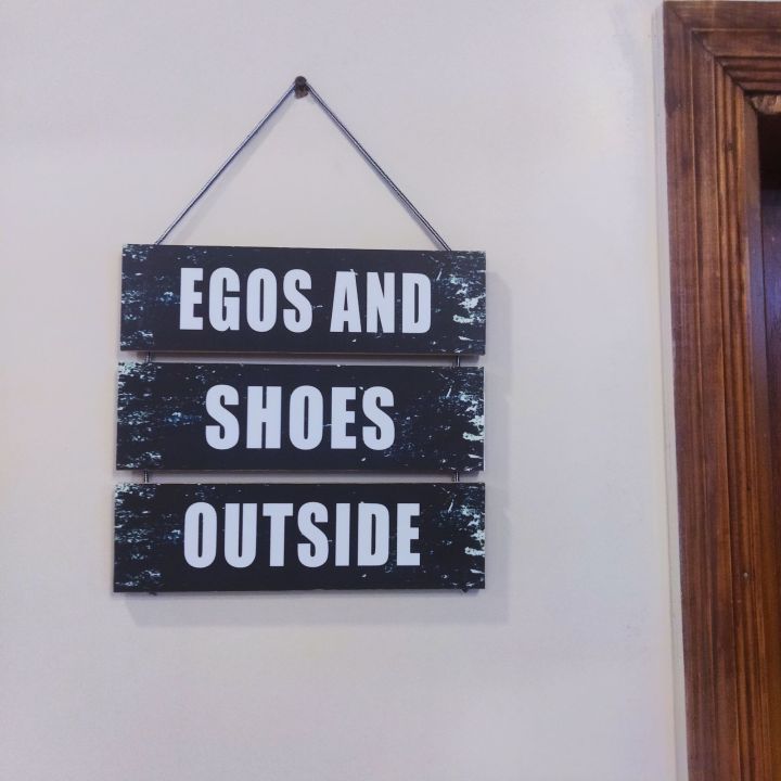 Home decoration 3 step quotation wooden hanging ego and shoes outside ...