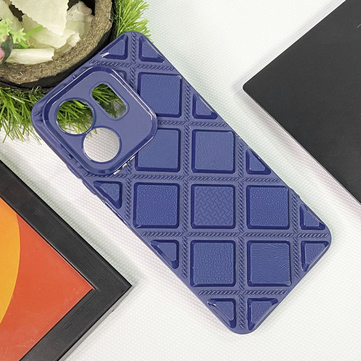Infinix Hot 50i Cover - Blue - New 3D Cube Leather Texture design Soft ...