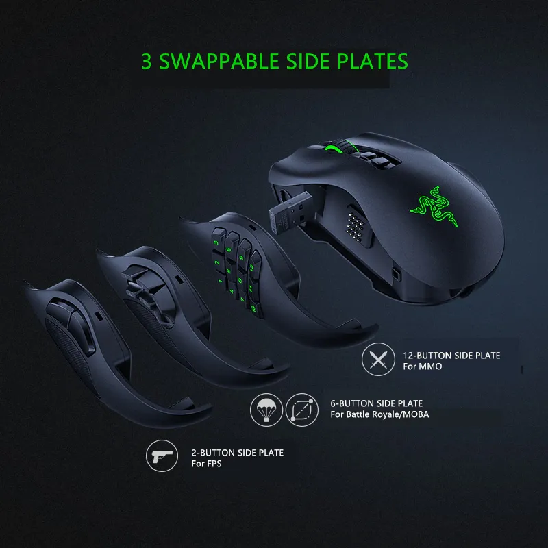 Razer Naga Pro with Swappable Side Plates Modular Wireless Gaming Mouse ...