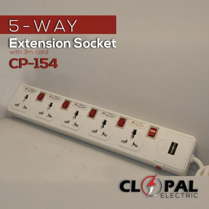 Clopal 5 Ways Extension Socket With 3 mtrs Cord - 2500 watts | Daraz.pk