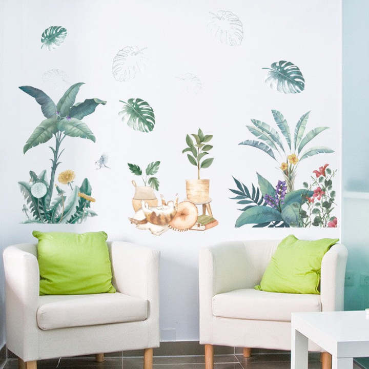 KITTEN TREE POT KOREAN WALL DECALS FOR BEDROOM DECORATION SK9389 | Daraz.pk