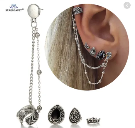 Fashion 4PCS/Set Royal Crown Bijoux Heart Long Chain Tassel Earring ...