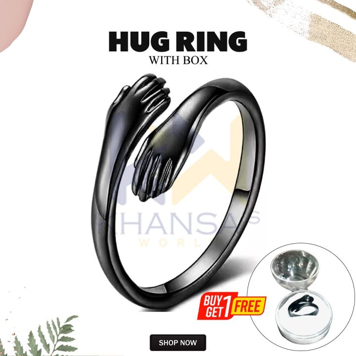 Khansa's World Romantic Couple Adjustable Hug Ring, 925 Sterling Hug ...