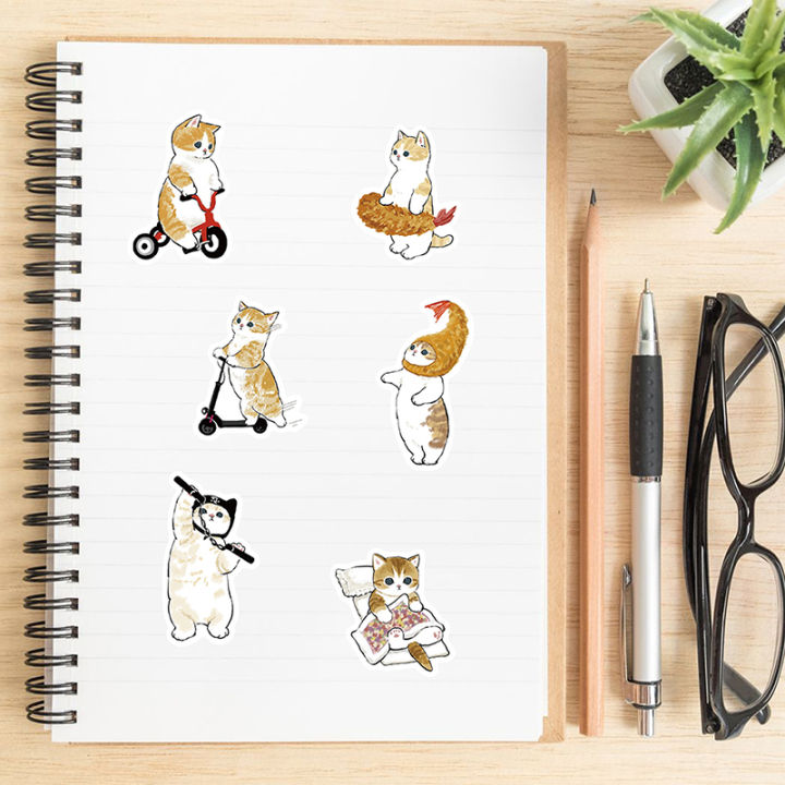 64Pcs Cute Cat Cartoon Stickers Aesthetic Kawaii Animal Decals Kids ...