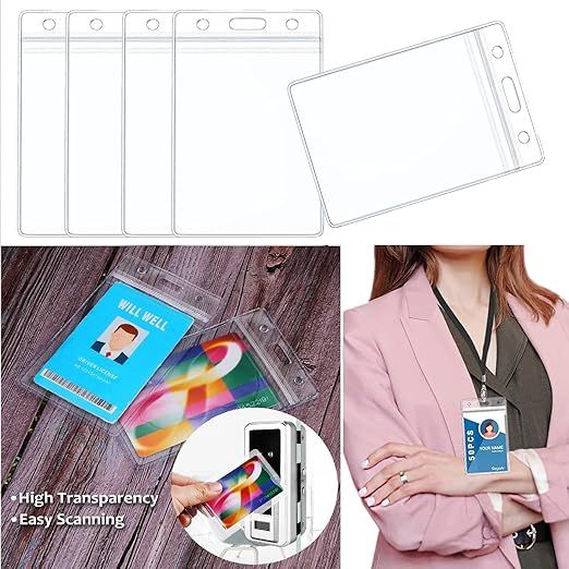 Vertical Transparent ID Card Holder with Ribbon | Waterproof PVC Badge ...