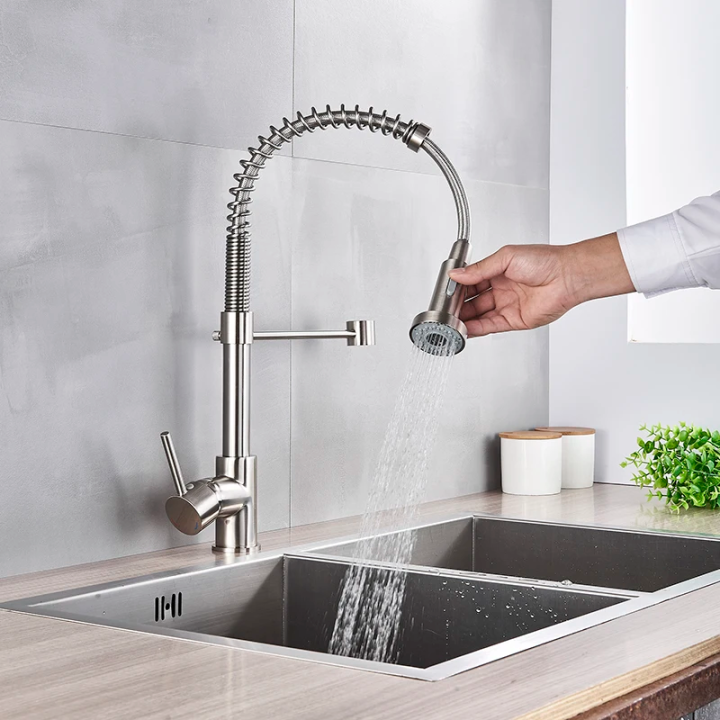 Kitchen sink mixer Spring Brushed Kitchen Sink Faucet Pull Down Sprayer ...