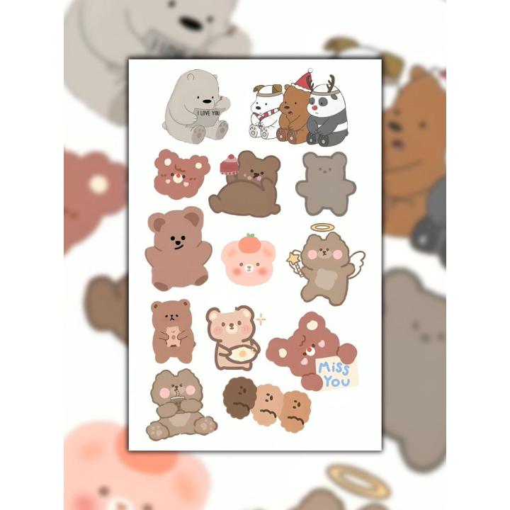 Cute Bears Aesthetic Journal Mini Sticker Sheet | Daraz.pk