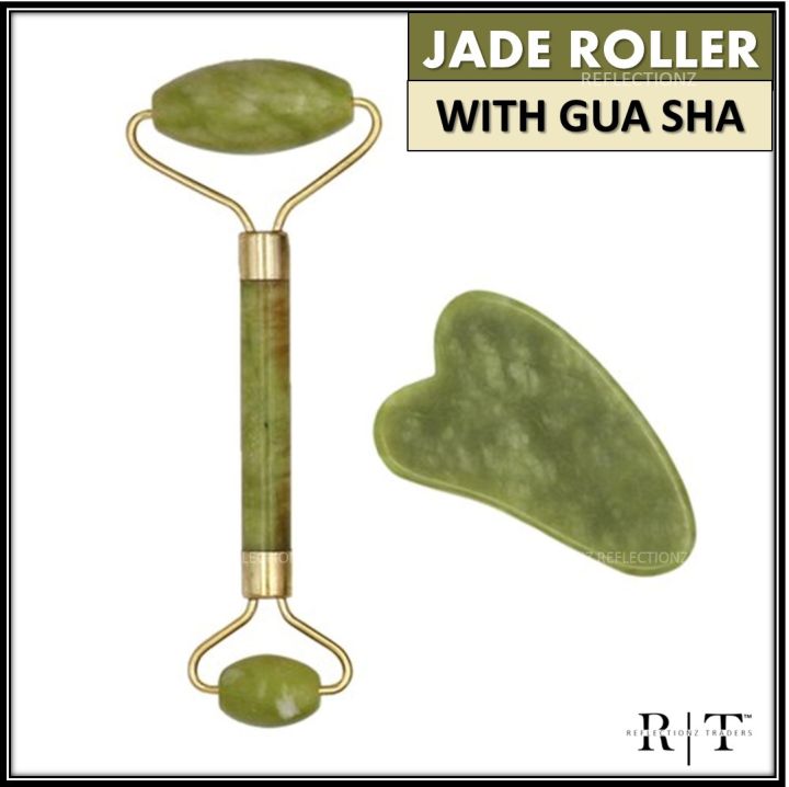 REFLECTIONZ TRADERS- Original Stone Jade Roller and Gua Sha Set, Beyond Jade Face Roller - Face ...