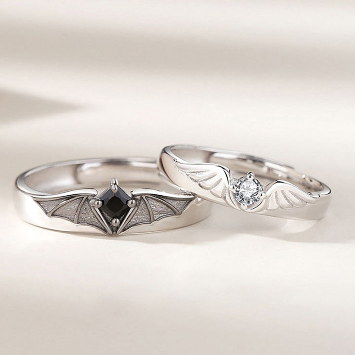 1Pair Angel Demon Couple Ring Romantic Wings Design Adjustable ...