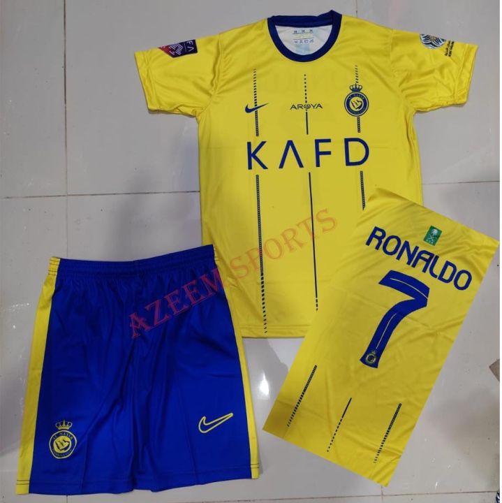 Ronaldo alnssr yellow football soccer Full Kit For Kids | Daraz.pk
