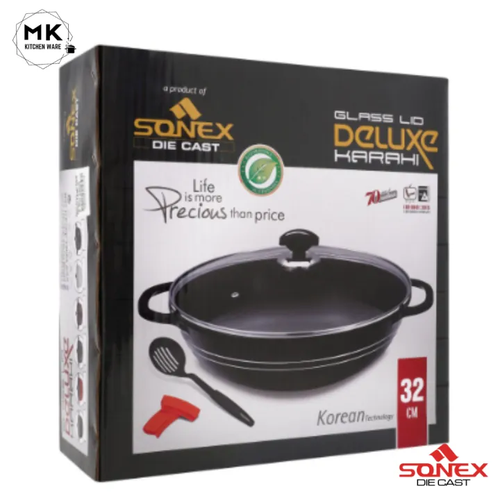 Sonex Die Cast Deluxe Karahi Wok with Glass Lid – Non-Stick Ceramic ...
