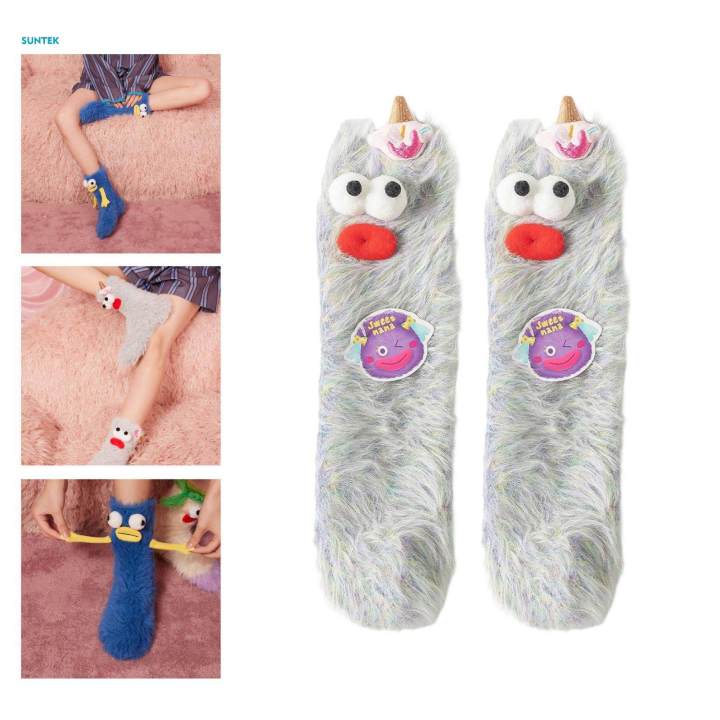 Women's Fuzzy Socks Cartoon Figure Bed Socks for Ladies Autumn Winter ...