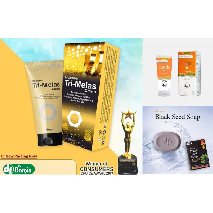 Dr Romia Melasma Tri Melas Cream, Soap & Sun Block (Complete Formula ...