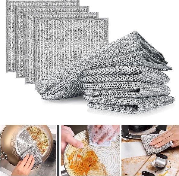 Magic Dishcloth Silver Wire Cleaning Kitchen Cloth Thickened Microfiber ...