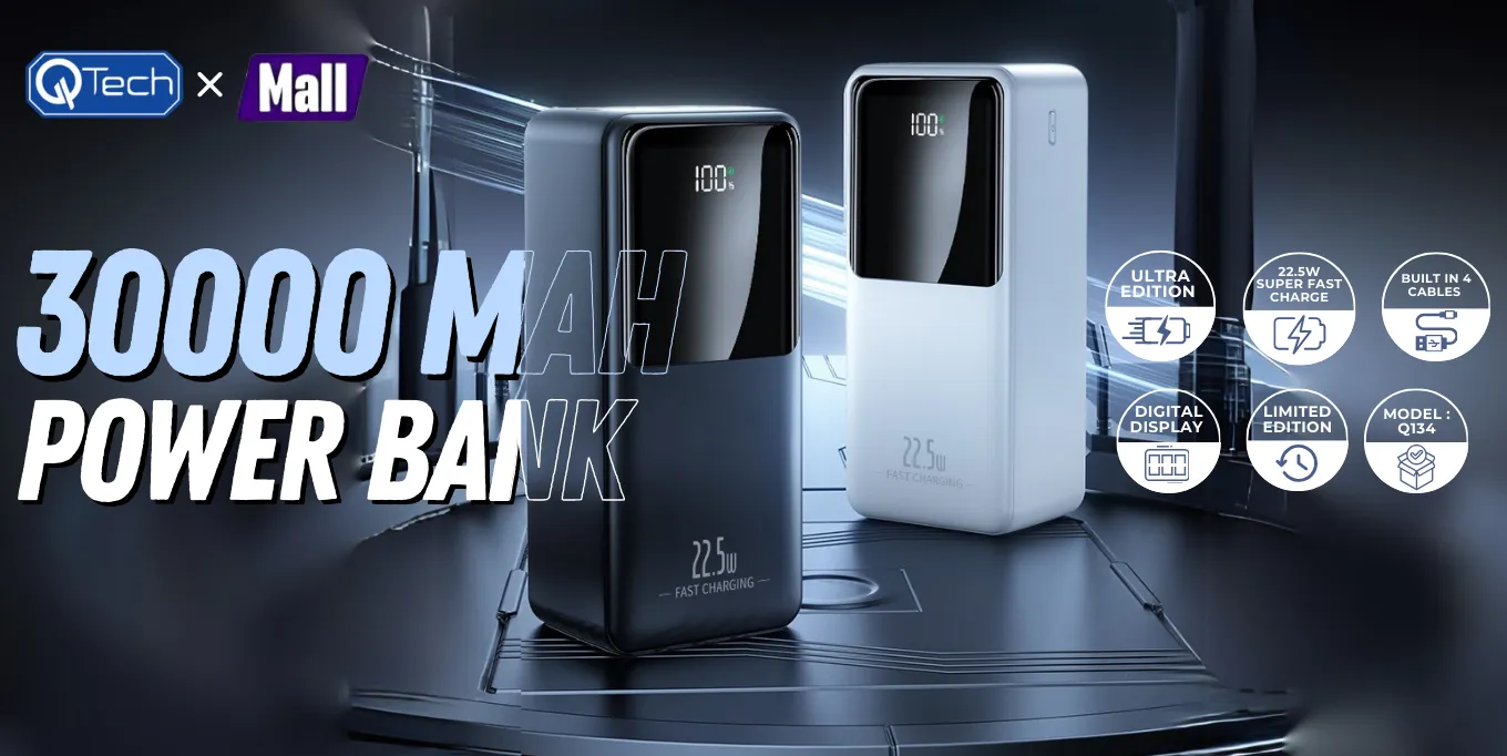 Q134 30000mAh Powerbank with 22.5W Super Fast Charging & Built-in 4 ...