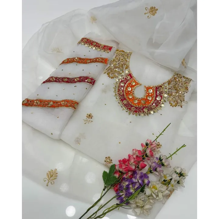 New Fancy 2 pieces dresses Collection - Handmade Zaari Beads and Gotta Work Organza Shirt ...