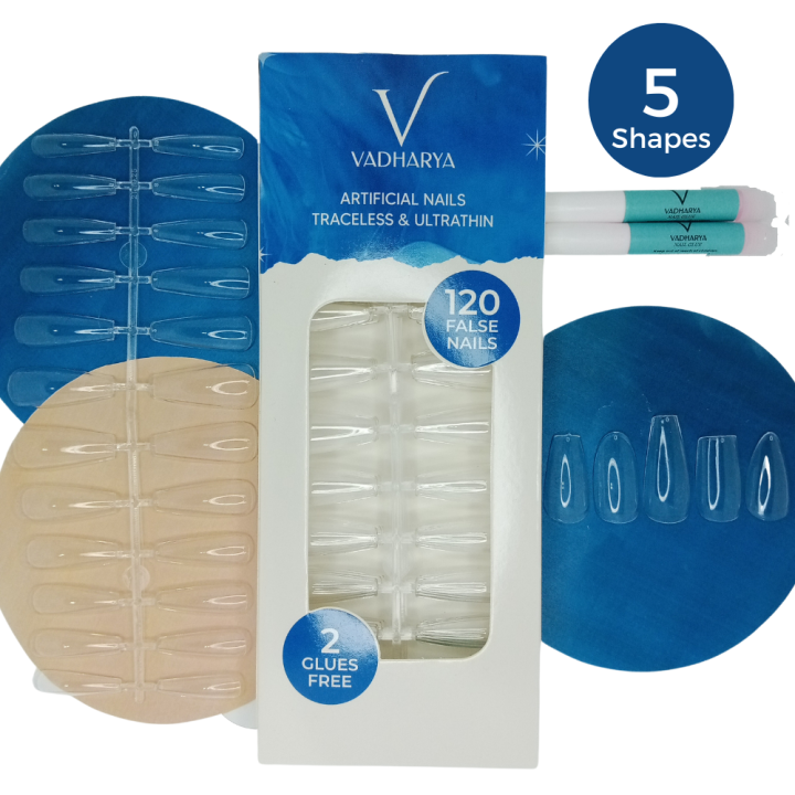 Vadharya 120-Piece Almond Shape Artificial Nails Set with Free Glue, 5 ...