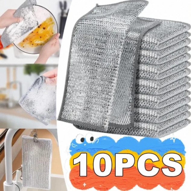 Magic Dishcloth Wire Cleaning Cloths Kitchen Silver Dish Pot Washing ...