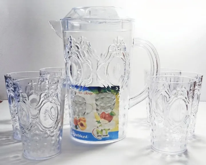 TAZZ TRADERS Water Glass Set - 6 pieces unique Glass with 1 piece ...