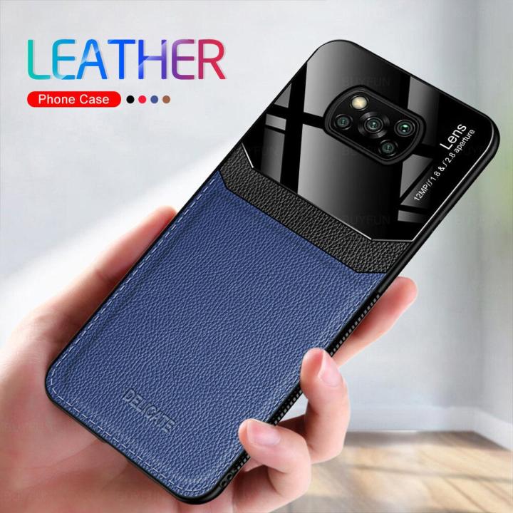 For Xiaomi poco x3 nfc x3 pro Soft Frame Protection Luxury Back Leather ...