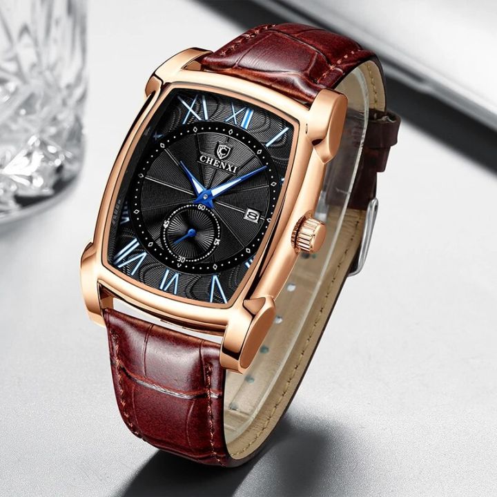 Watches Men Quartz Mens Wist Watches Leather Strap Business Casual Rose ...
