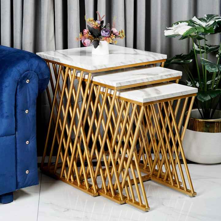 Blendzii Outleex® White Multi X Pattern Nesting Table Set – Set of 3 ...