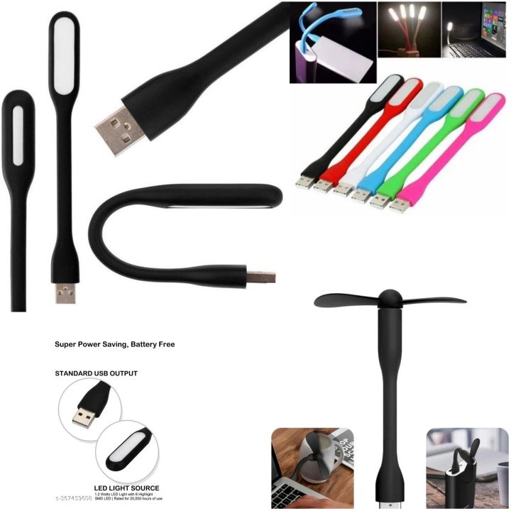 Mini Portable & Flexible USB Fan + LED Light Lamp for Laptop,Desktop ...