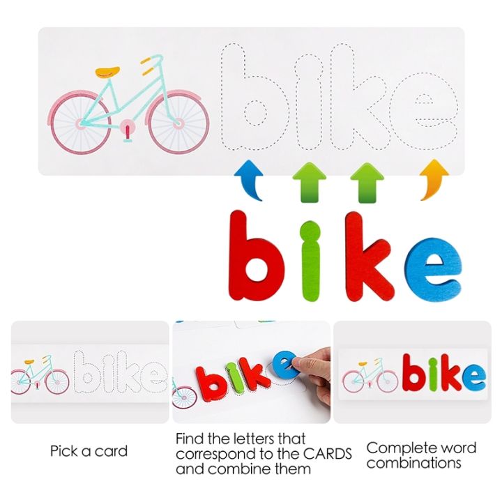 Wooden Spelling Game - 52 Wooden ABC, 26 Double Sided Word Cards, 26 ...