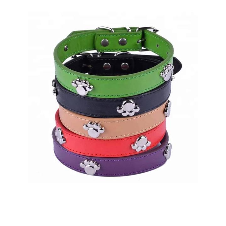 Paws Logo Dog Leather Collar - Adjustable 1.9cm x 50cm | Daraz.pk