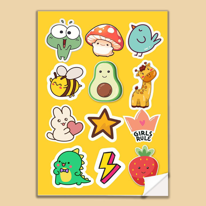 Cartoons Cute Sticker Sheet - [UNCUT] for Journals Planners ...